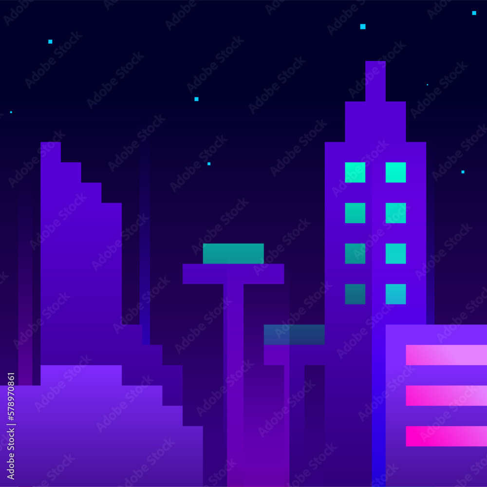 Retro Futuristic Neon Night Texture Background, Purple Pixel art Stock ...