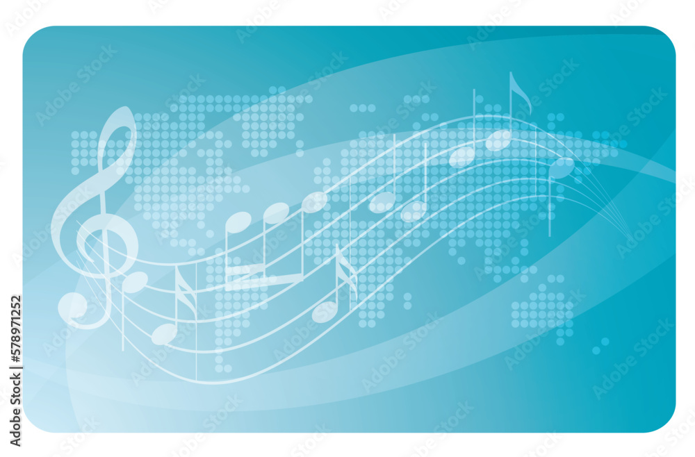color vector card with wavy music notes and dotted world map Stock ...