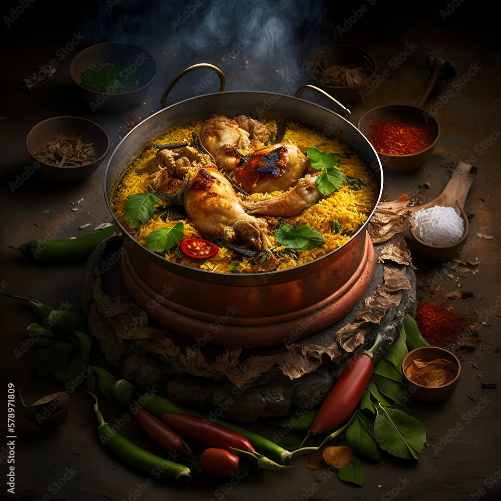 Chicken biryani Spicy Indian Malabar biryani Hyderabadi biryani, Dum ...