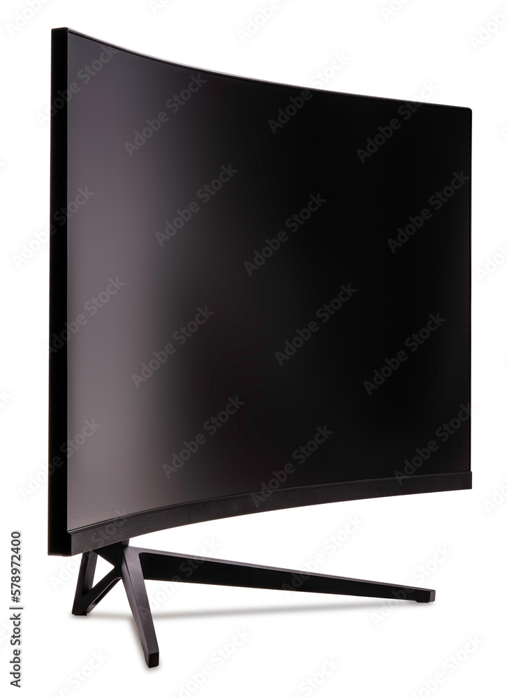 Ultra wide curve lcd monitor screen isolated on white background, Front ...
