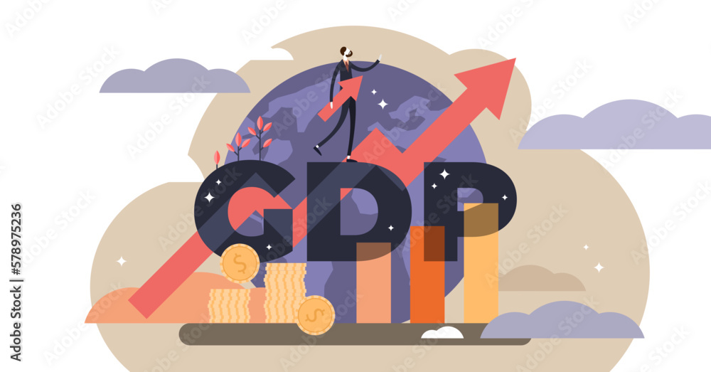 GDP illustration, transparent background. Flat tiny persons concept ...