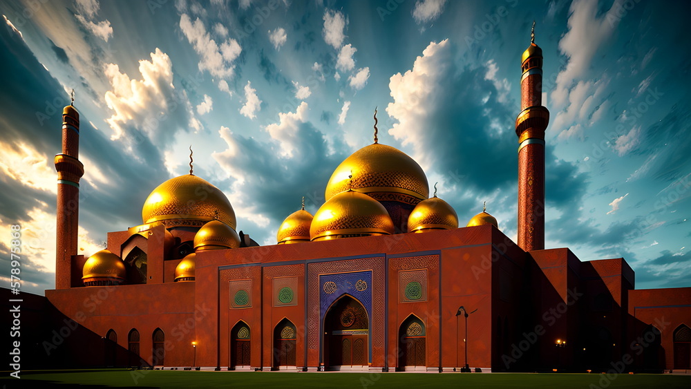 Islamic Masjid Mosque banner for Ramadan Eid Mubarak Copy Space Ramzaan ...