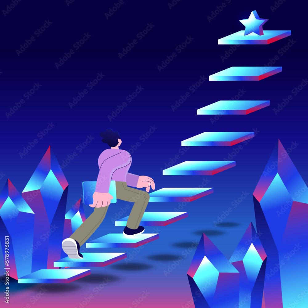 Career development infographics banner, ladder to success. Businessman ...