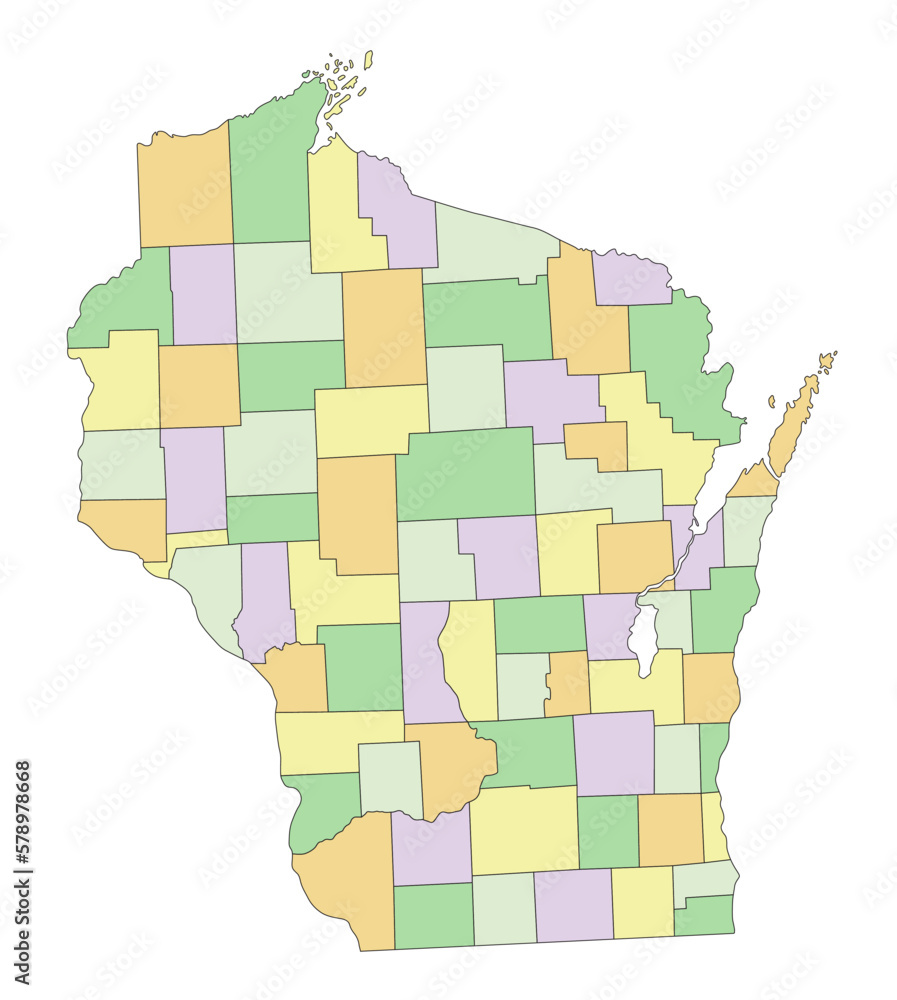 Wisconsin - Highly detailed editable political map. Stock Vector ...