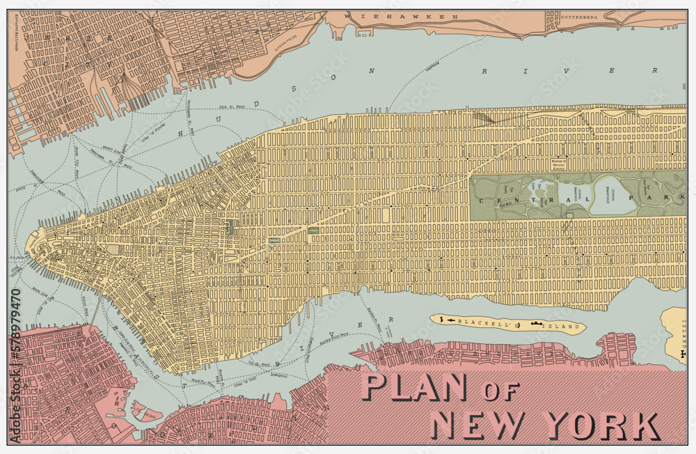 Poster Vintage Historical map of New York City. Vector illustration ...