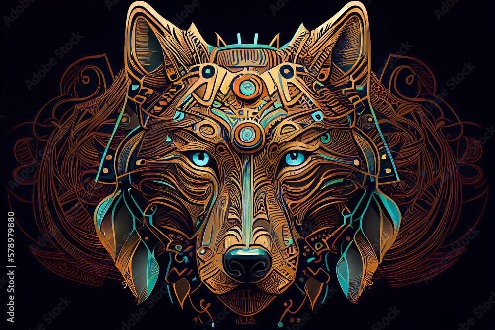 Logo of a Wolf, wolf head illustration fantasy aztec and steampunk ...