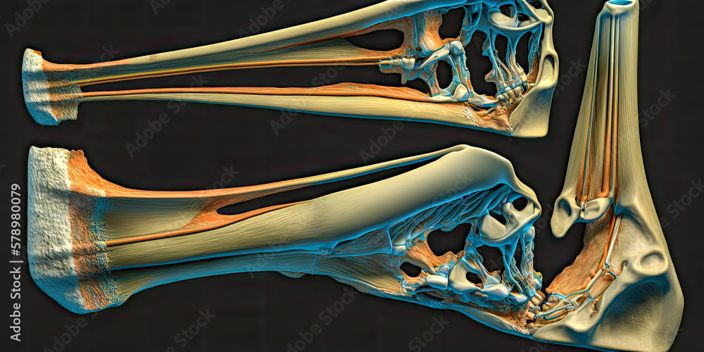 Ulna bone, one of the two bones in the forearm. The image is in high ...