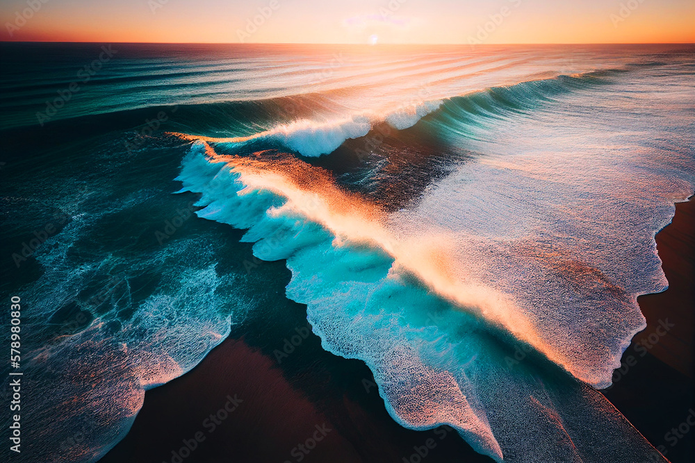 Sea waves, top view. Seashore sea waves, bright beach. Wave at beach ...