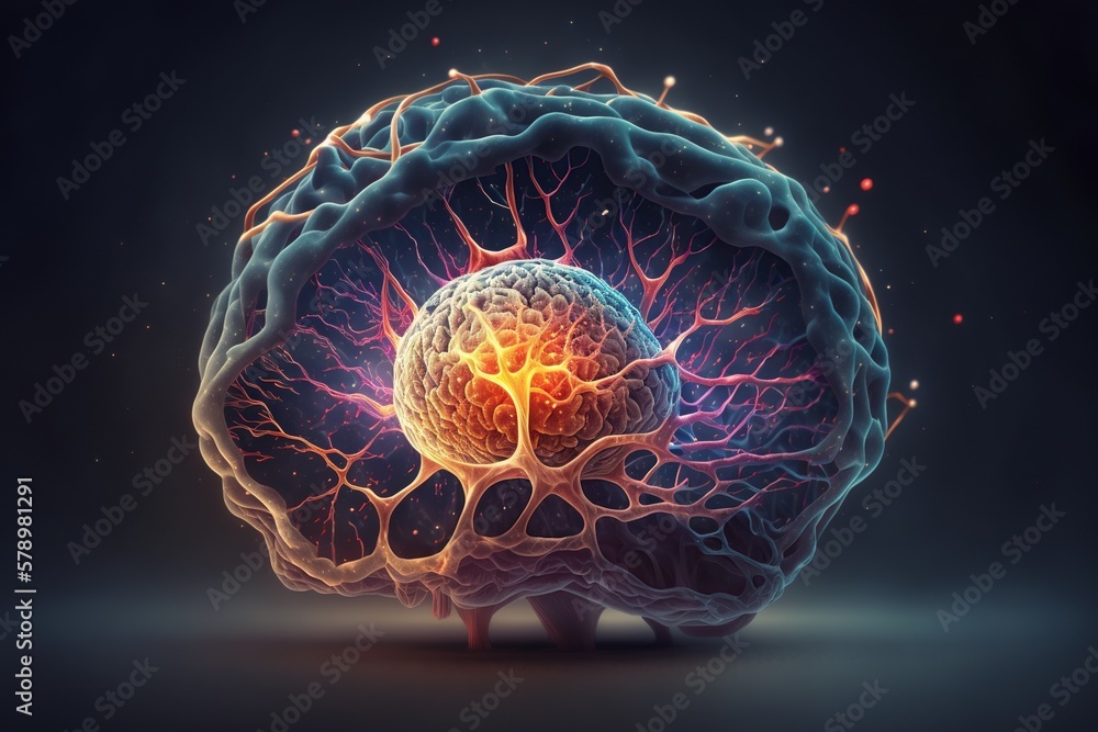 Space universe in a human brain cell. Structure of the human brain ...