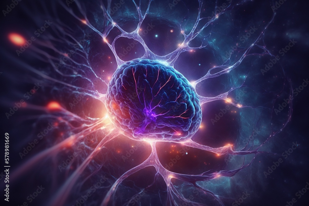 Space universe in a human brain cell. Structure of the human brain ...