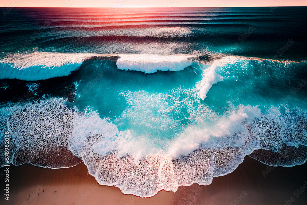 Sea waves, top view. Seashore sea waves, bright beach. Wave at beach ...