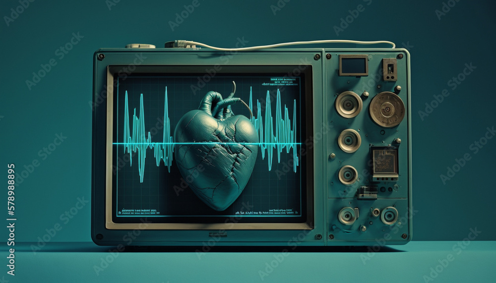 Heart monitor measuring vital signs, medical technology. Generative AI ...