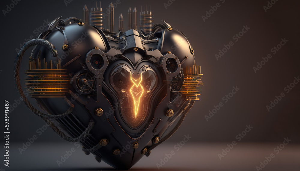 Generative AI, Robot heart in cyberpunk style, futuristic illustration ...