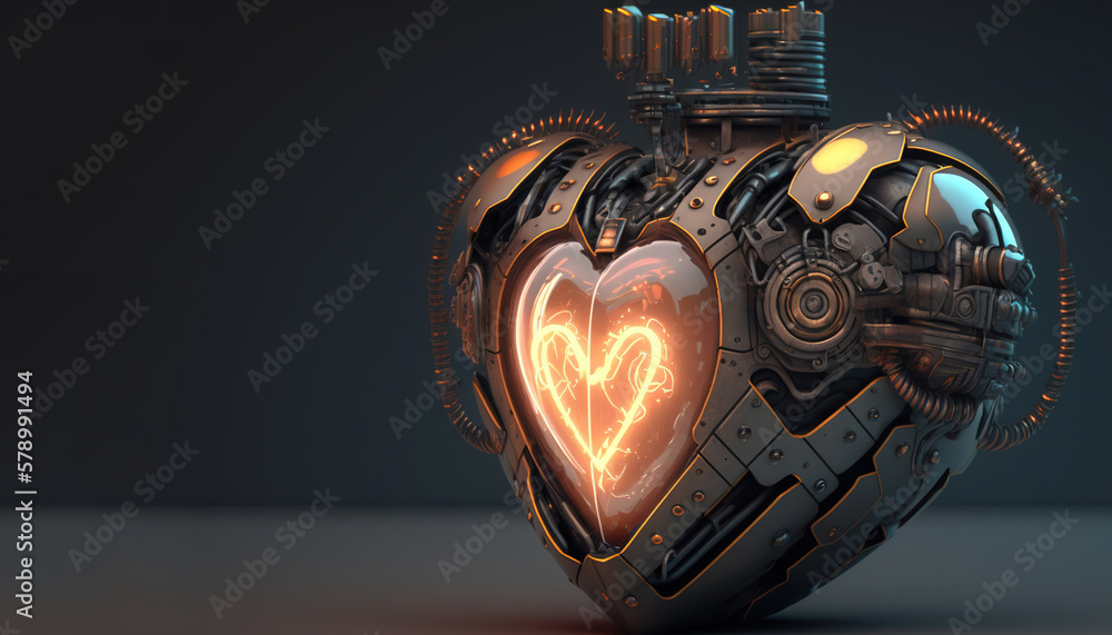 Generative AI, Robot heart in cyberpunk style, futuristic illustration ...