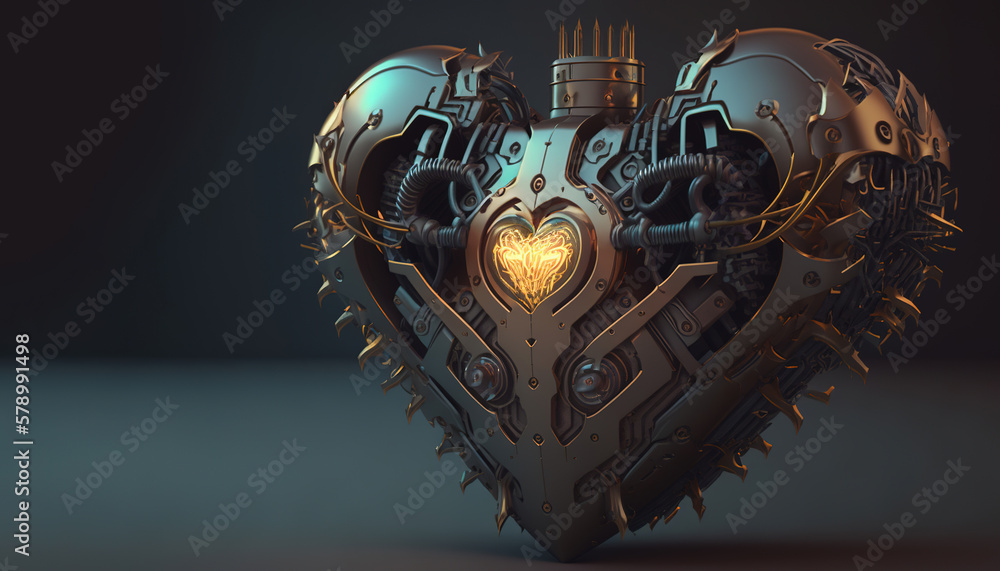 Generative AI, Robot heart in cyberpunk style, futuristic illustration ...