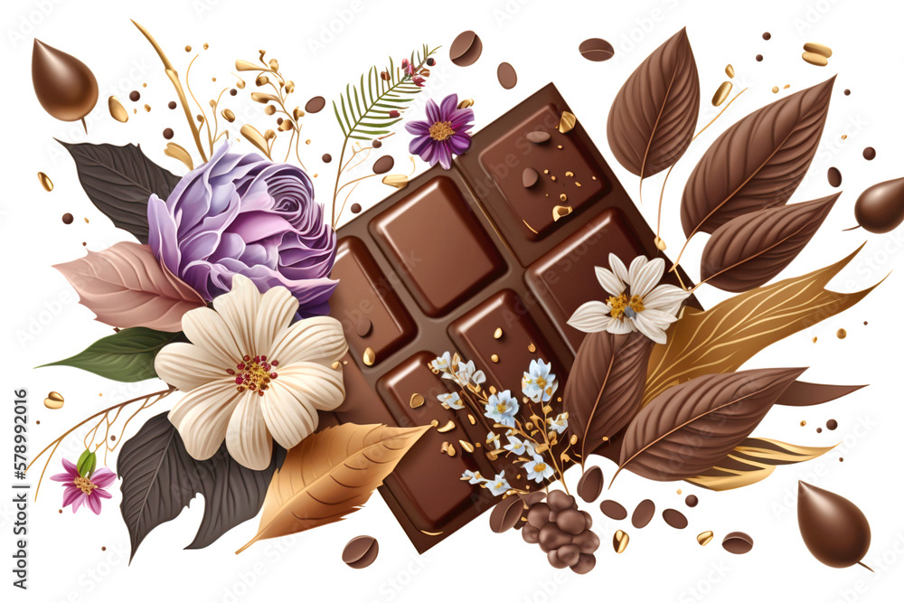 Flowers and chocolate card design isolated on white, illustration ...