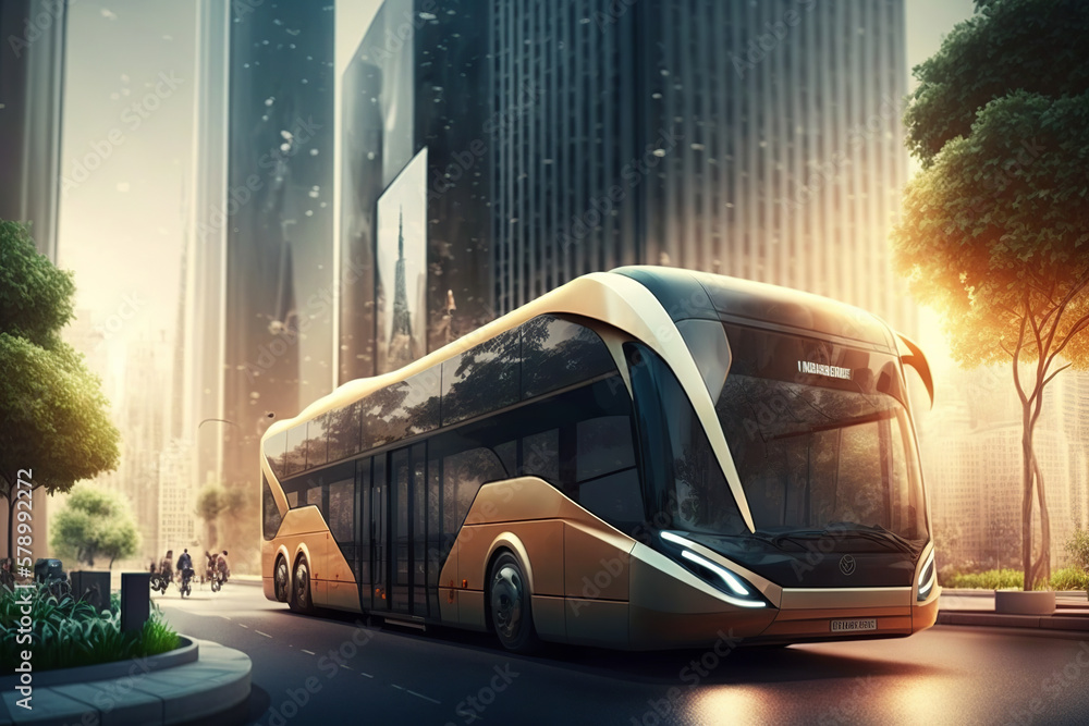 Eco friendly bus. Electric green energy transportation. City of the ...