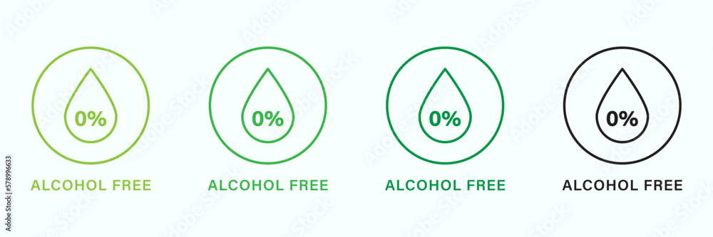 Alcohol Free Product Line Green and Black Icons Set. Drop, Droplet in ...