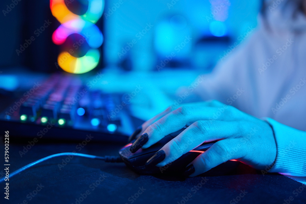 RGB gaming keyboard. Bright colorful keyboard, soft focus. Mechanical ...