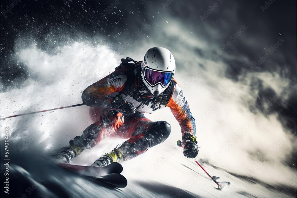 Ilustración de un esquiador bajando rápidamente por la montaña y ...