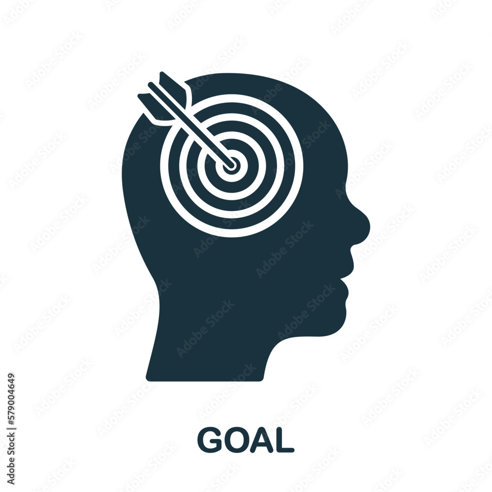 Goal, Focus, Target, Aim Silhouette Icon. Arrow in Human Brain Glyph ...