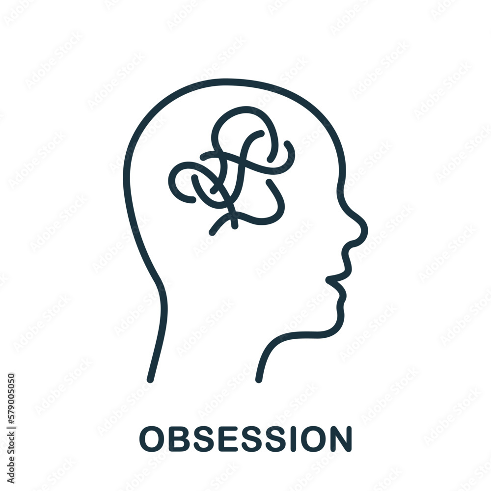 Mental Obsession in Human Head Line Icon. Person Mind Disorder Linear ...