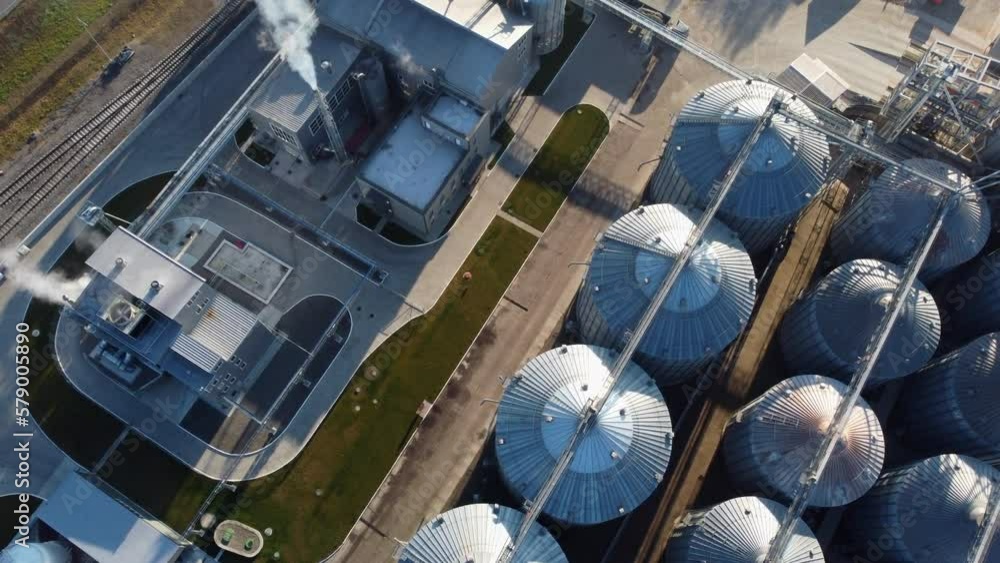 Grain elevator. Granary. Large metal structure grain elevator. Storage ...