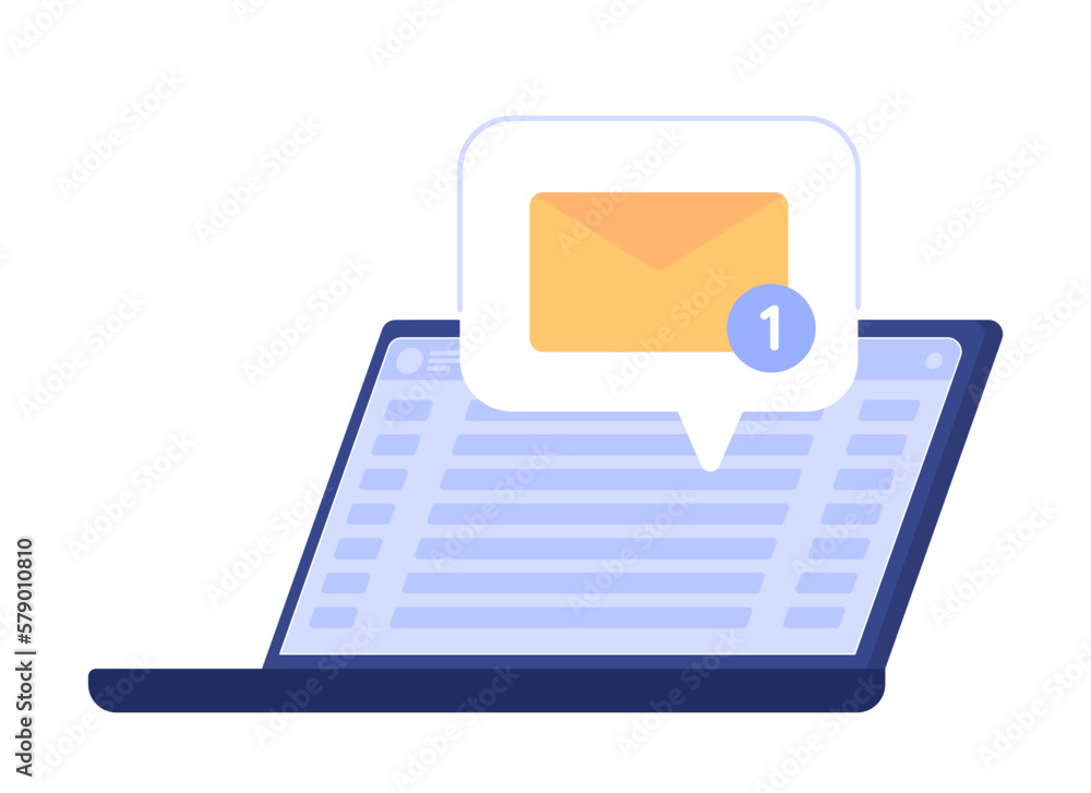 New email bubble from laptop device flat concept vector spot ...