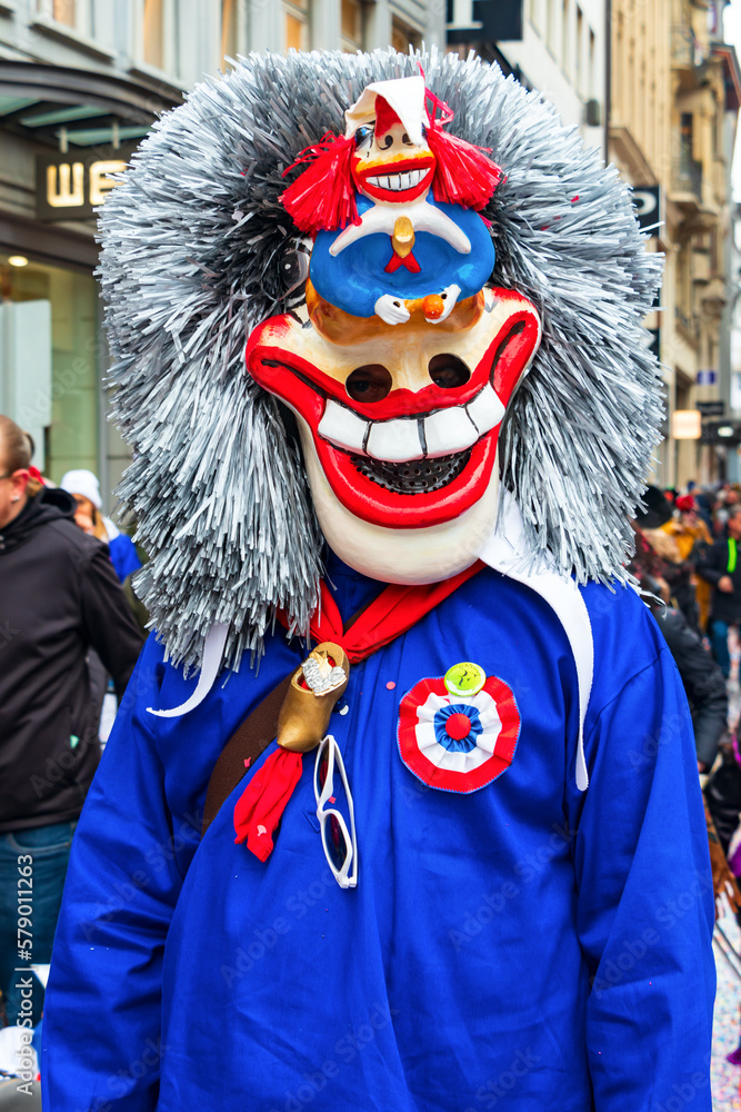 Basel Fasnacht, street costume carnival with flutes, drummers and ...