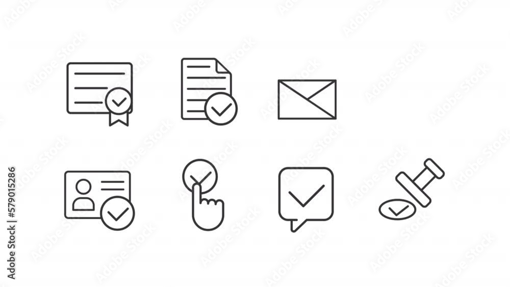 Animated communication linear icons. Send letter. Signed paper ...