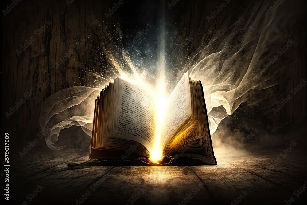 Holy Bible with rays of light coming out. AI generative. Stock Illustration | Adobe Stock