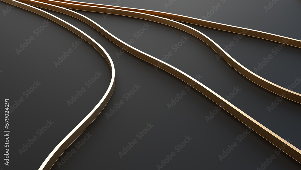 3d abstract black background and curvy golden lines. 3d rendering Stock ...