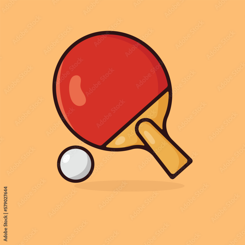 Red ping pong racket and ball cartoon vector icon. Table tennis sport ...