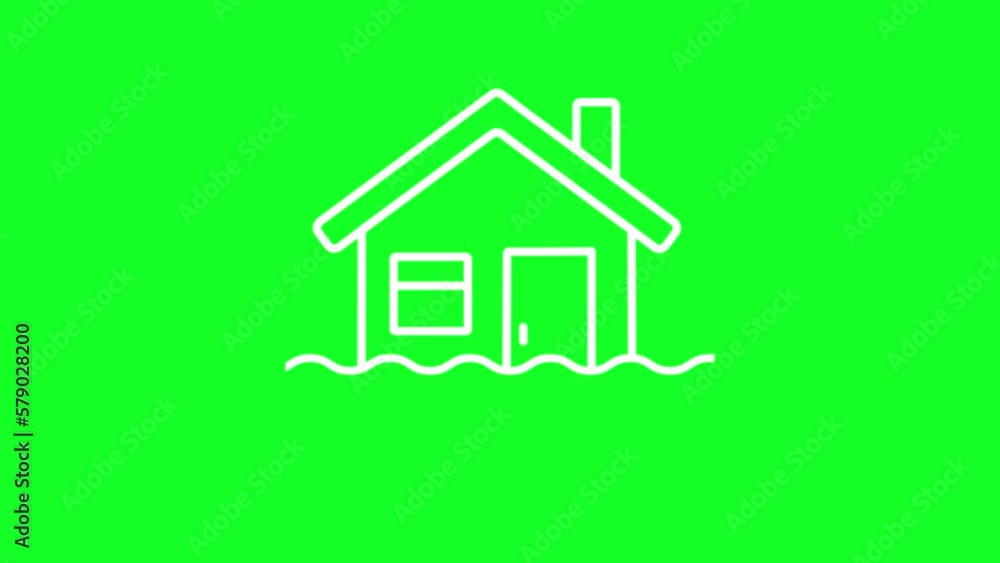 Animated flood white line icon. Deluge. Property damage. Loop HD video ...