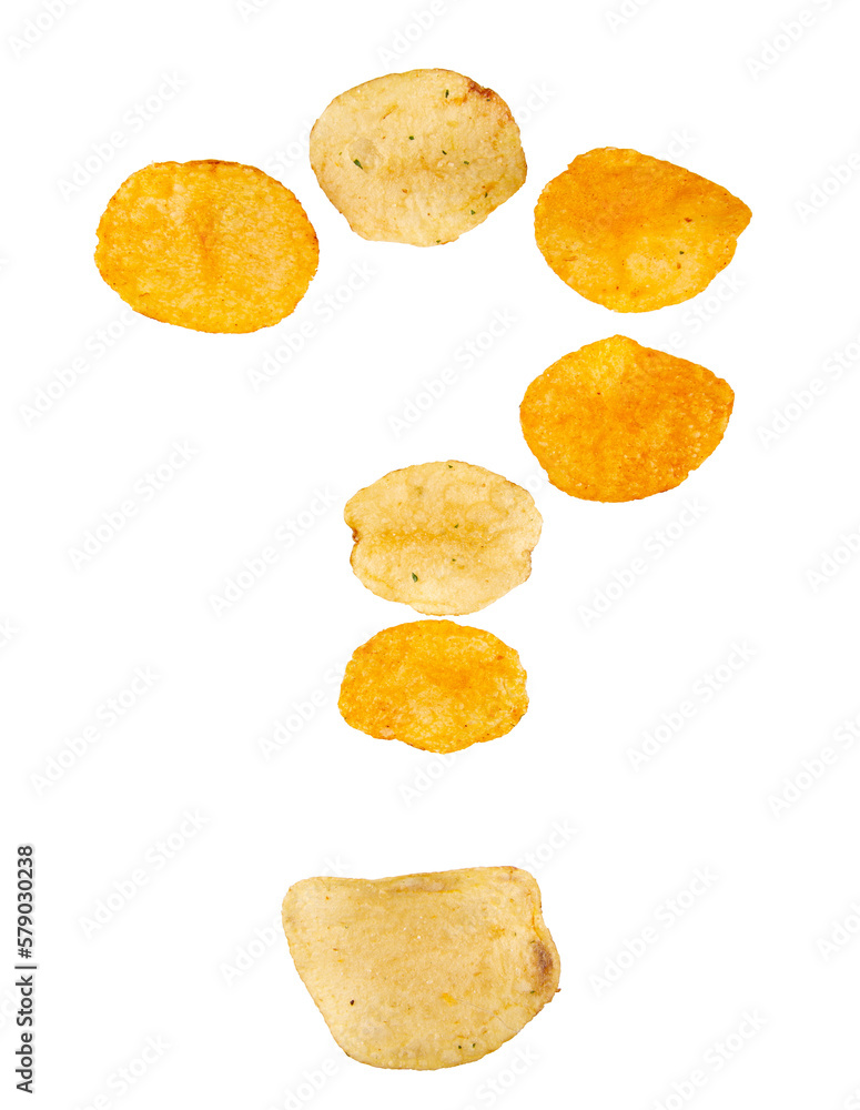 Question mark made of potato chips and isolated on transparent ...