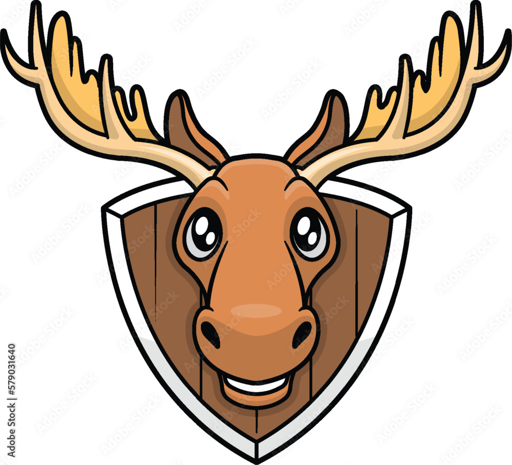 Funny hunting trophy, smiling moose head on a wall vector cartoon ...