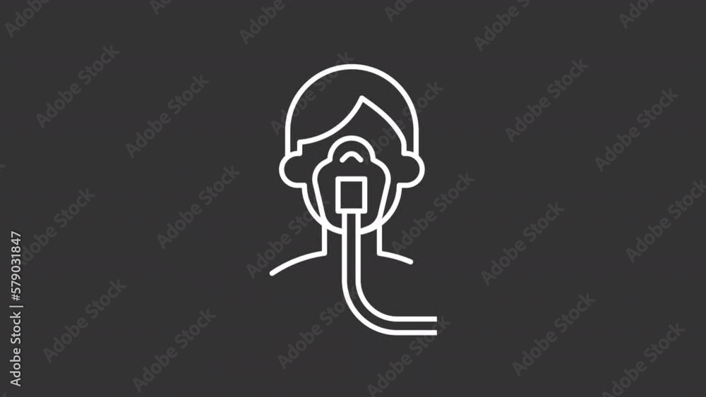 Animated icu white line icon. Critical condition. Respiratory mask ...