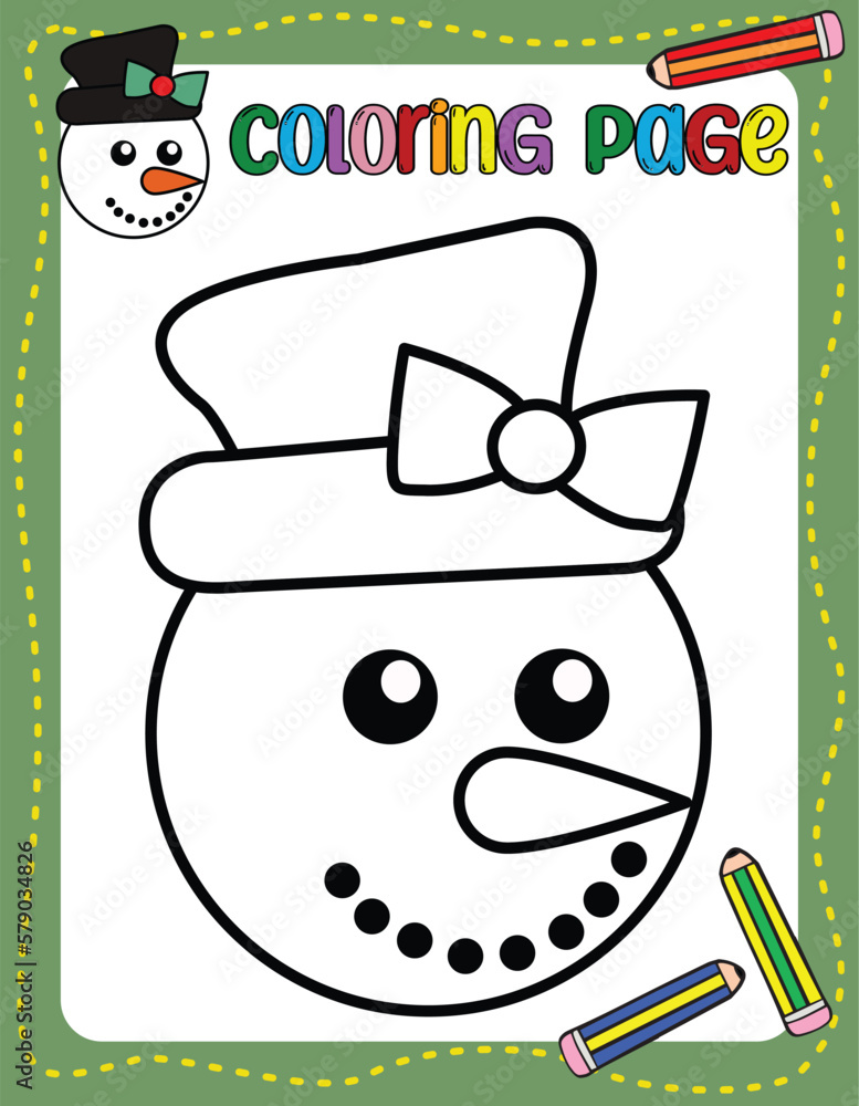 Snowman Cartoon. Christmas coloring page for kids. Activity Book. Stock ...