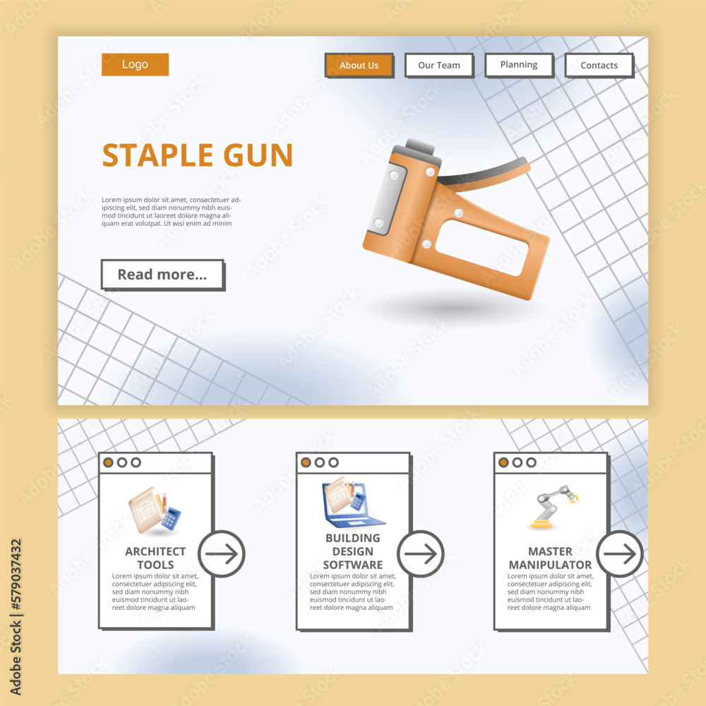 Staple gun flat landing page website template. Architect tools ...