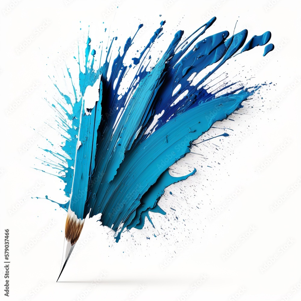 paint brush stroke on white background, blue color watercolor thick ...