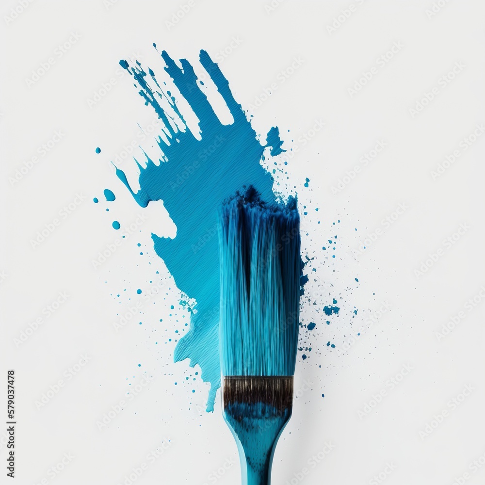 paint brush stroke on white background, blue color watercolor thick ...