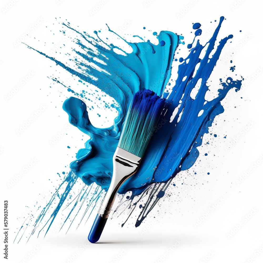 paint brush stroke on white background, blue color watercolor thick ...