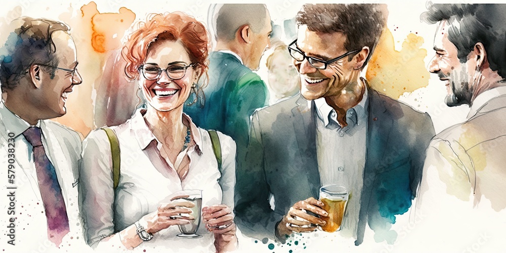 Watercolor illustration of a confident woman having a conversation with ...