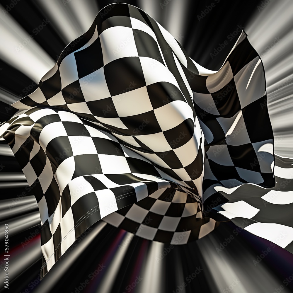 checkered target flag flutters in the wind brightly shining background ...