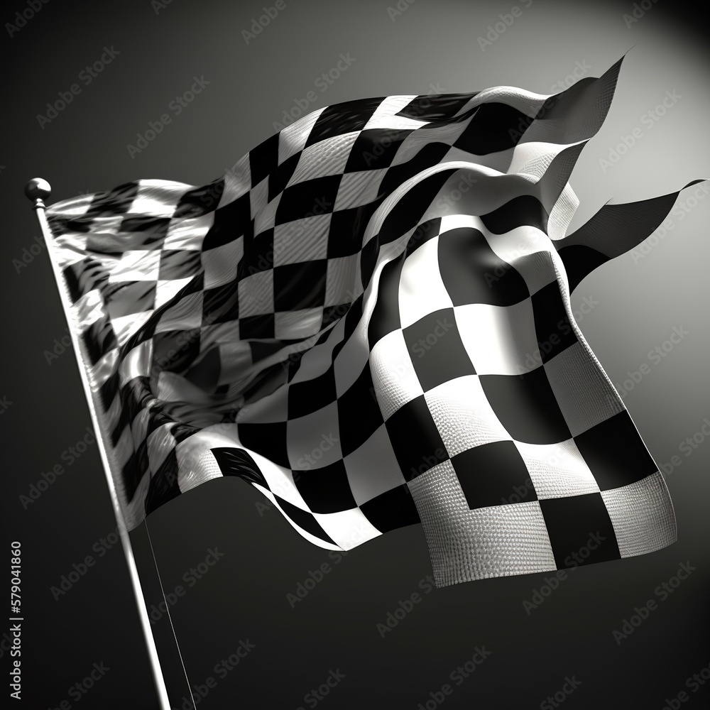 checkered target flag flutters in the wind brightly shining background ...