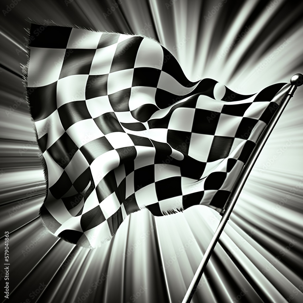 checkered target flag flutters in the wind brightly shining background ...