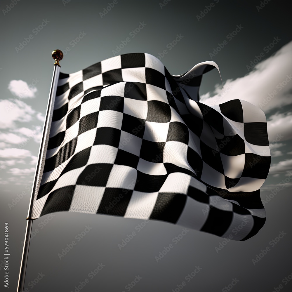 checkered target flag flutters in the wind brightly shining background ...