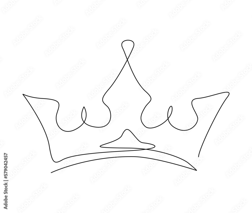 Continuous one line drawing of royal crown. Simple king crown outline ...