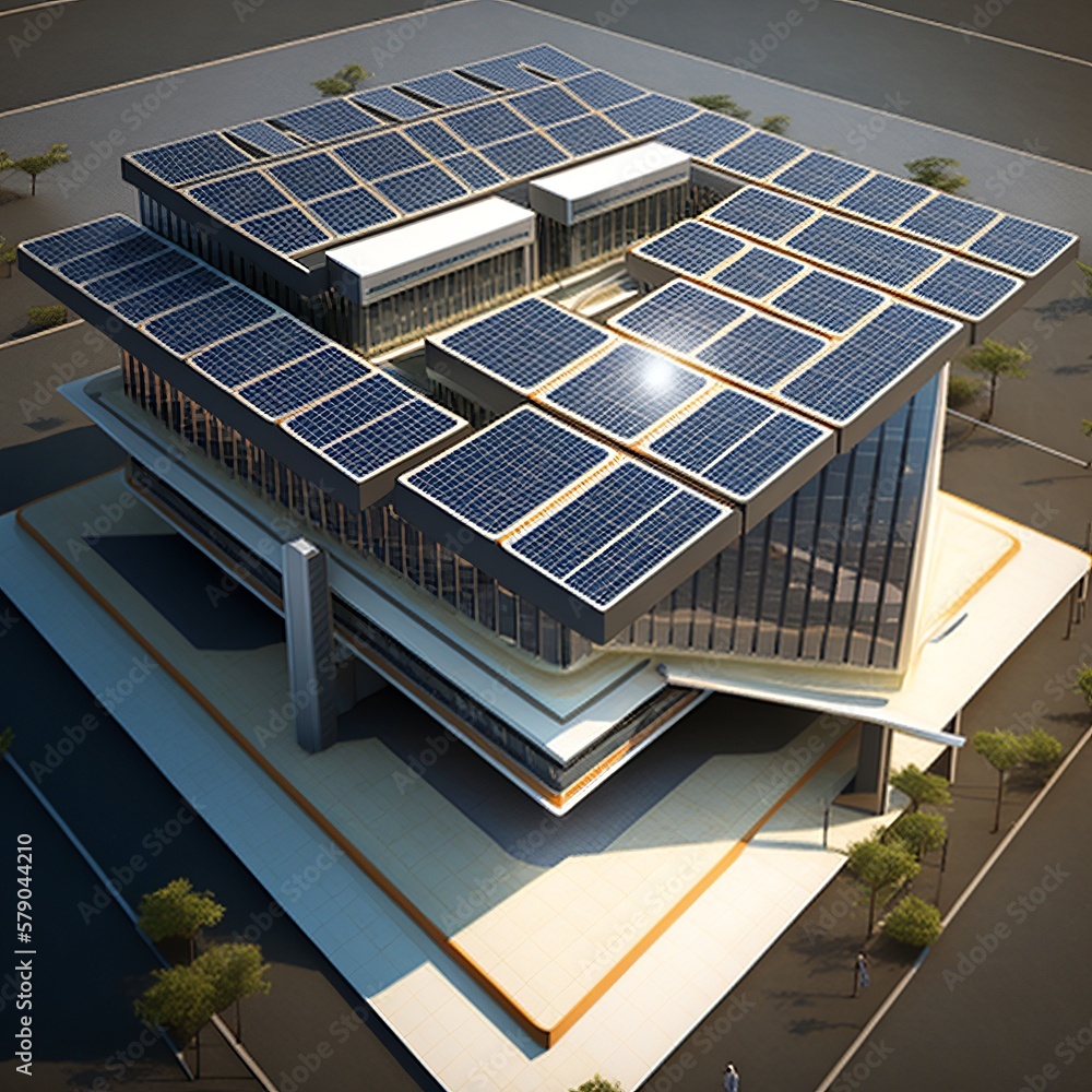 shopping mall with solar panels on the outside mockup modern technology ...