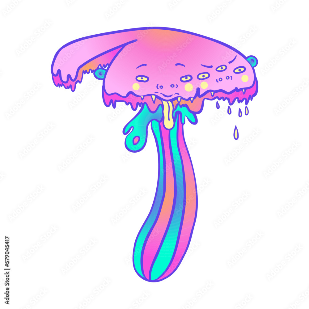 Magic mushrooms. Psychedelic hallucination. Vibrant vector illustration ...